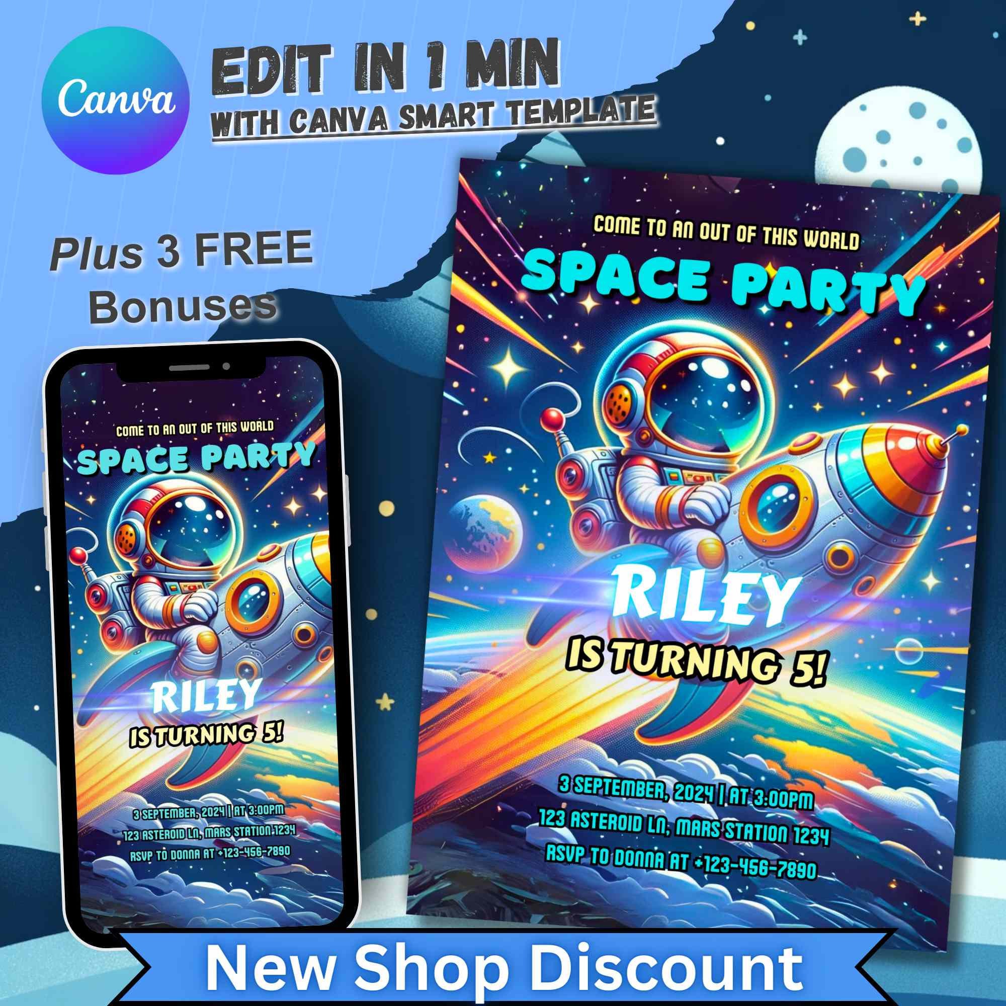 Outer Space Birthday Invitation, Personalized Invite for Boys Girls ...