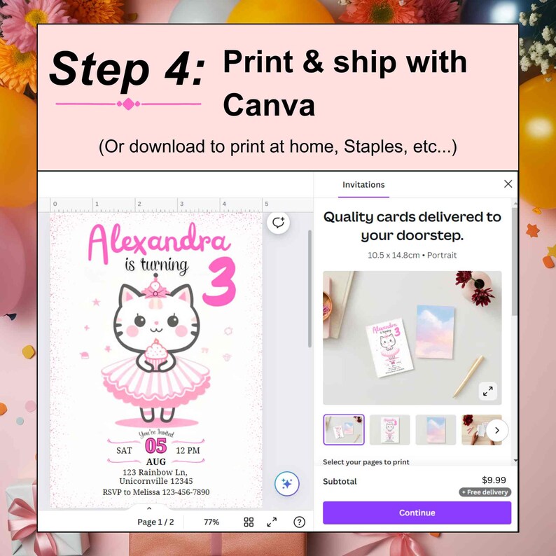 Kawaii Cat Birthday Invitation, Personalized Invite for Girls, Kawaiii ...