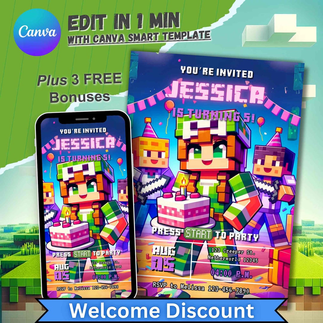 Video Game Birthday Invitation, Personalized Invite for Girls ...