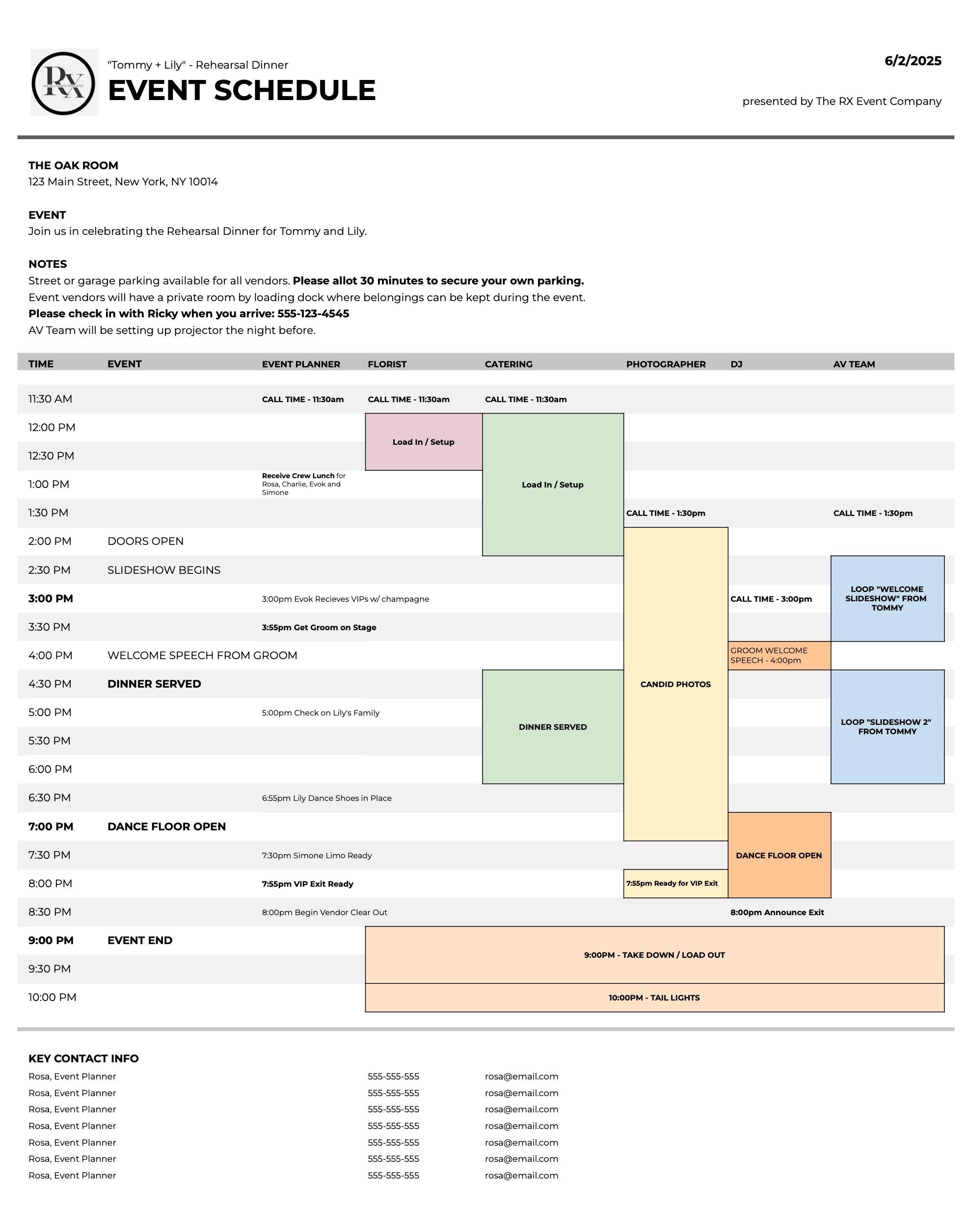 Event Schedule Google Sheet Template: Run of Show, Color-coded ...
