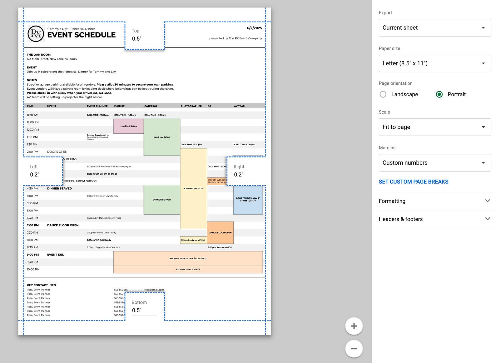 Event Schedule Google Sheet Template: Run of Show, Color-coded ...