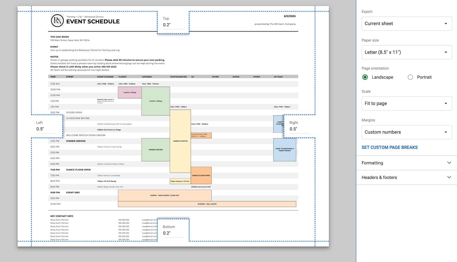 Event Schedule Google Sheet Template: Run of Show, Color-coded ...