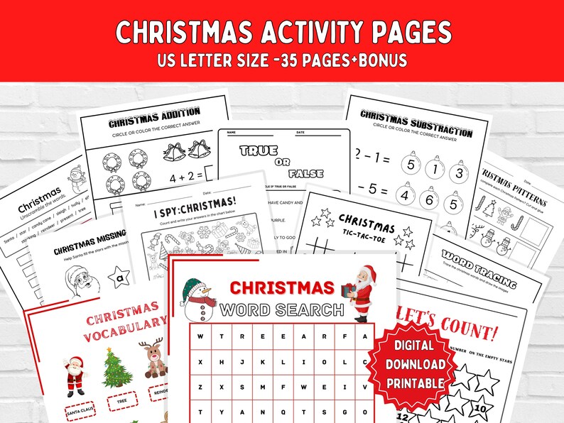 Printable Christmas Worksheets, Christmas Worksheet Bundle , Kid's ...