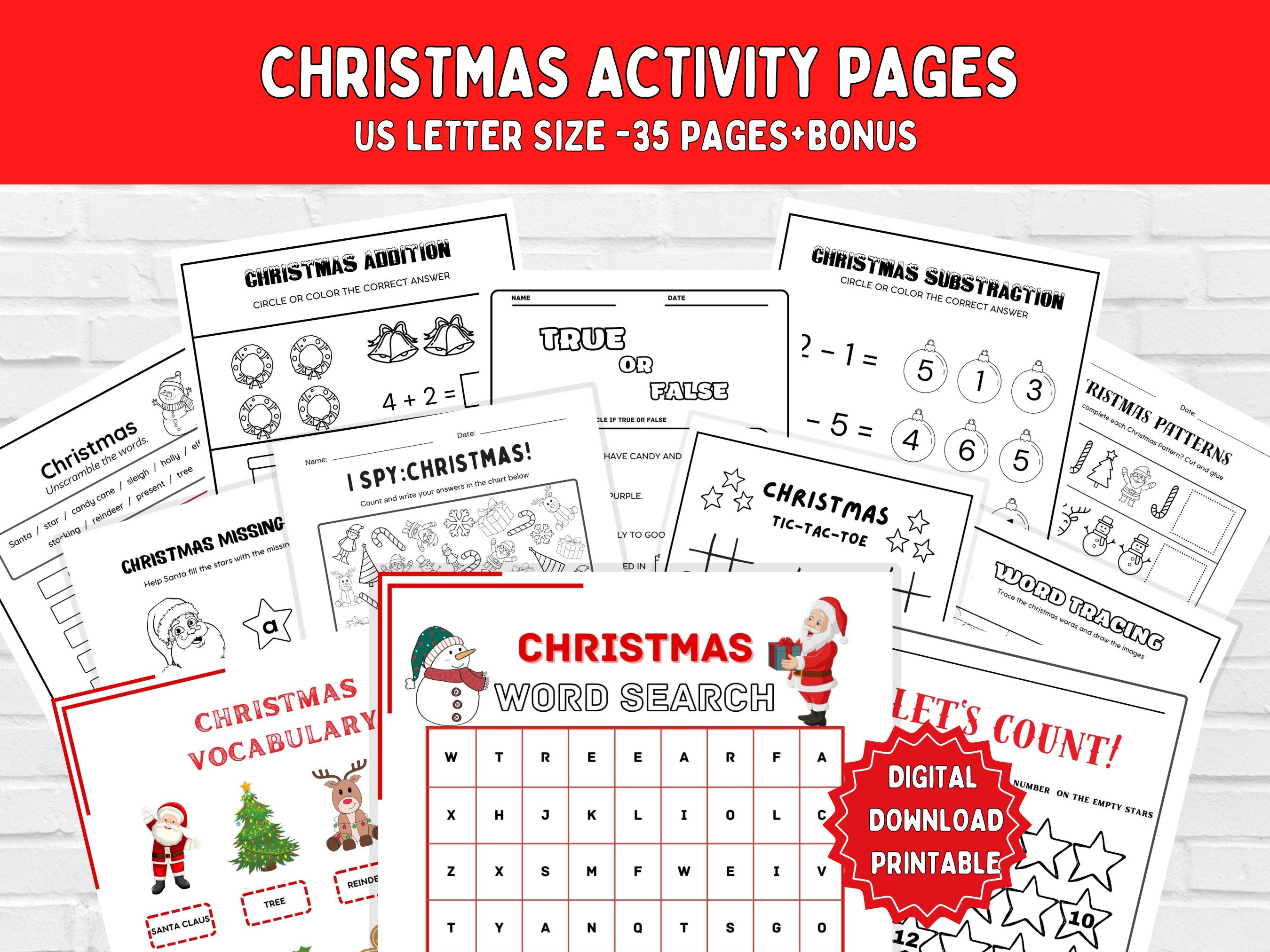 Printable Christmas Worksheets, Christmas Worksheet Bundle , Kid's ...
