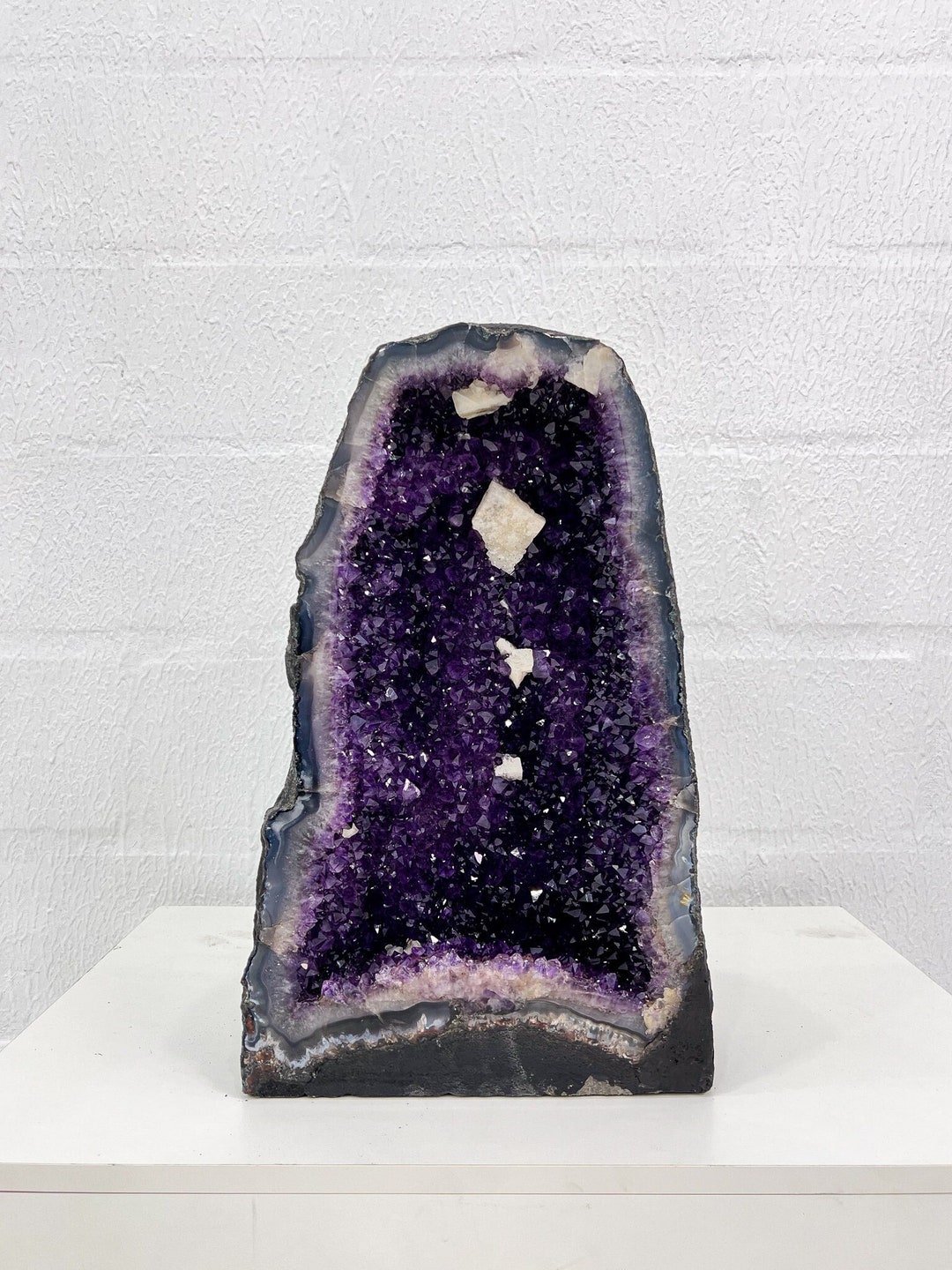 Home Decor Amethyst Cathedral Geode Crystal Cluster Purple Stone Raw ...