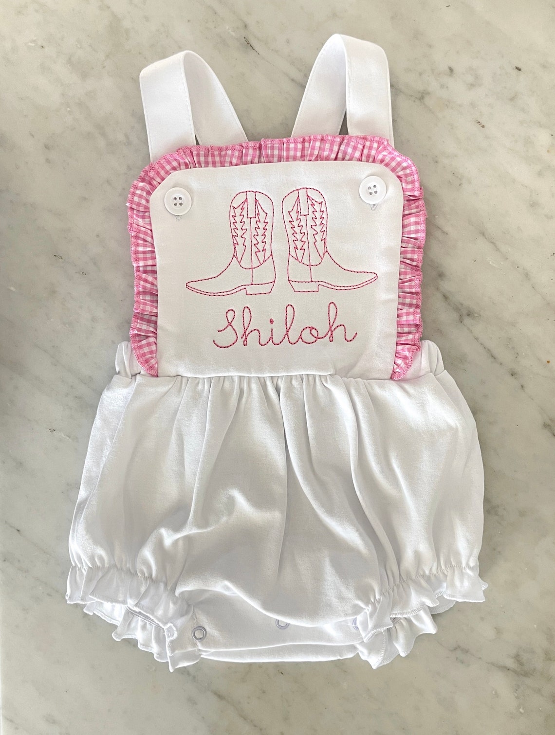 Monogrammed Gingham Cowboy Boot Baby Sunsuit/romper - Etsy