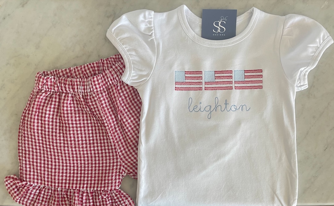 Girls Patriotic/july 4th Monogrammed T-shirt - Etsy