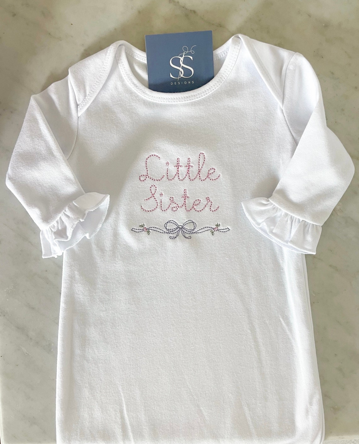 Monogrammed Little Sister Baby Gown With Bow - Etsy