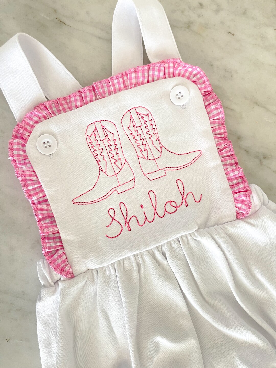 Monogrammed Gingham Cowboy Boot Baby Sunsuit/romper - Etsy