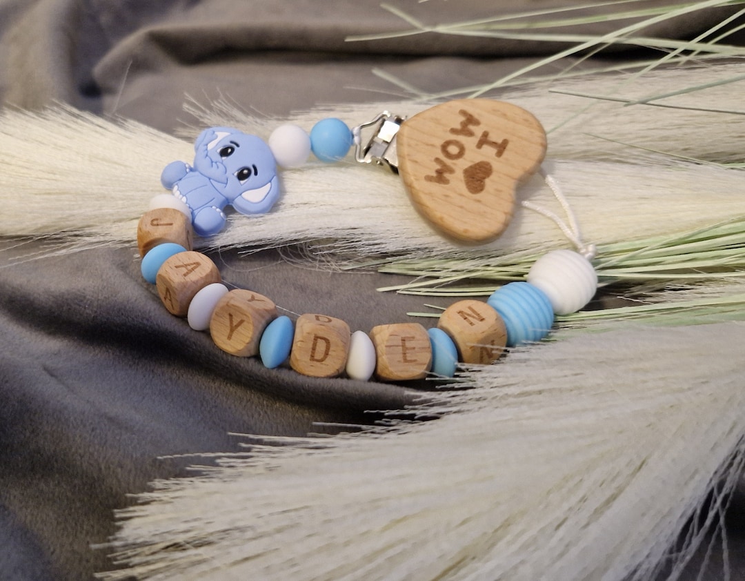 Personalized Pacifier Chains for Girls or Boys Elephant Motif for Birth ...
