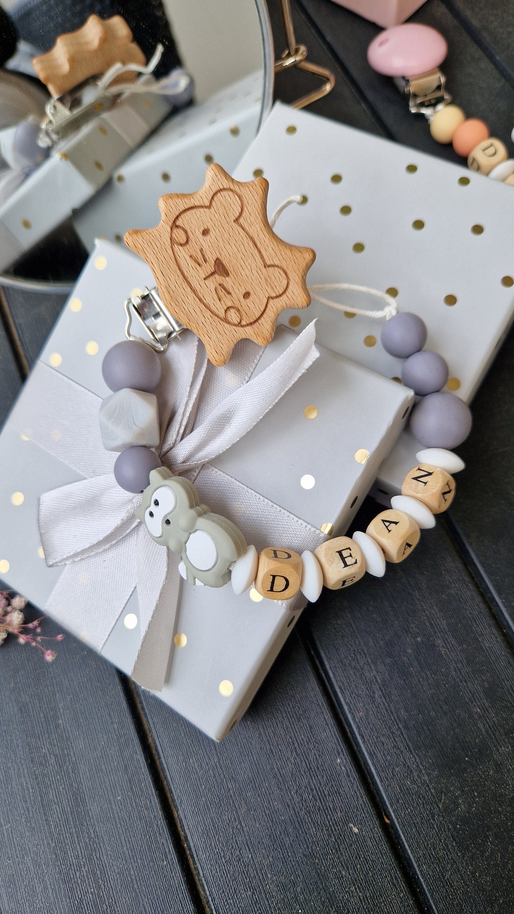 Pacifier Chain Raccoon Motif Silicone BPA Free Non-toxic Baby Gift Gift ...