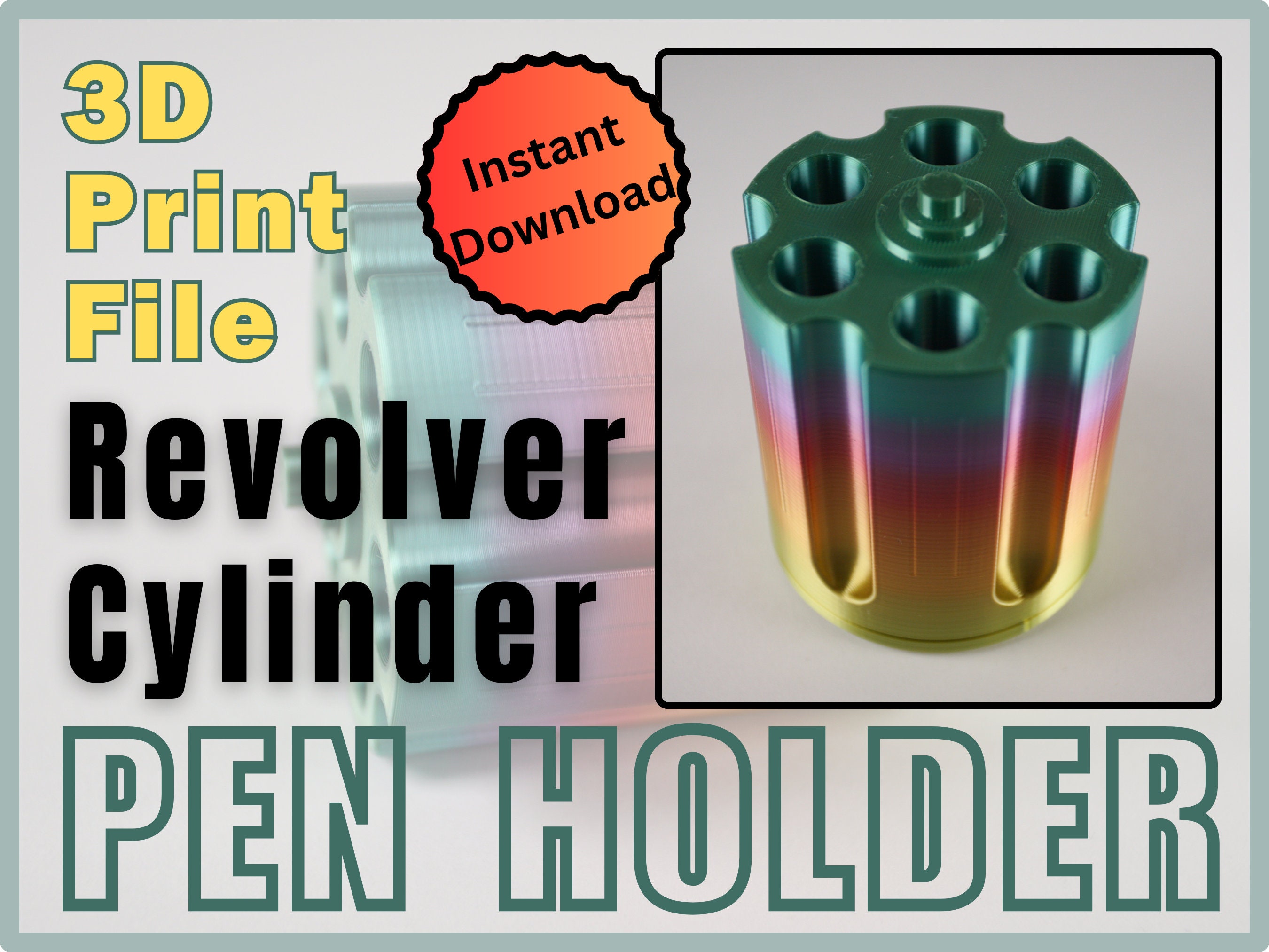 Revolver Cylinder 3D Print Desktop Pen Holder, Stylish Organizer for 6 ...