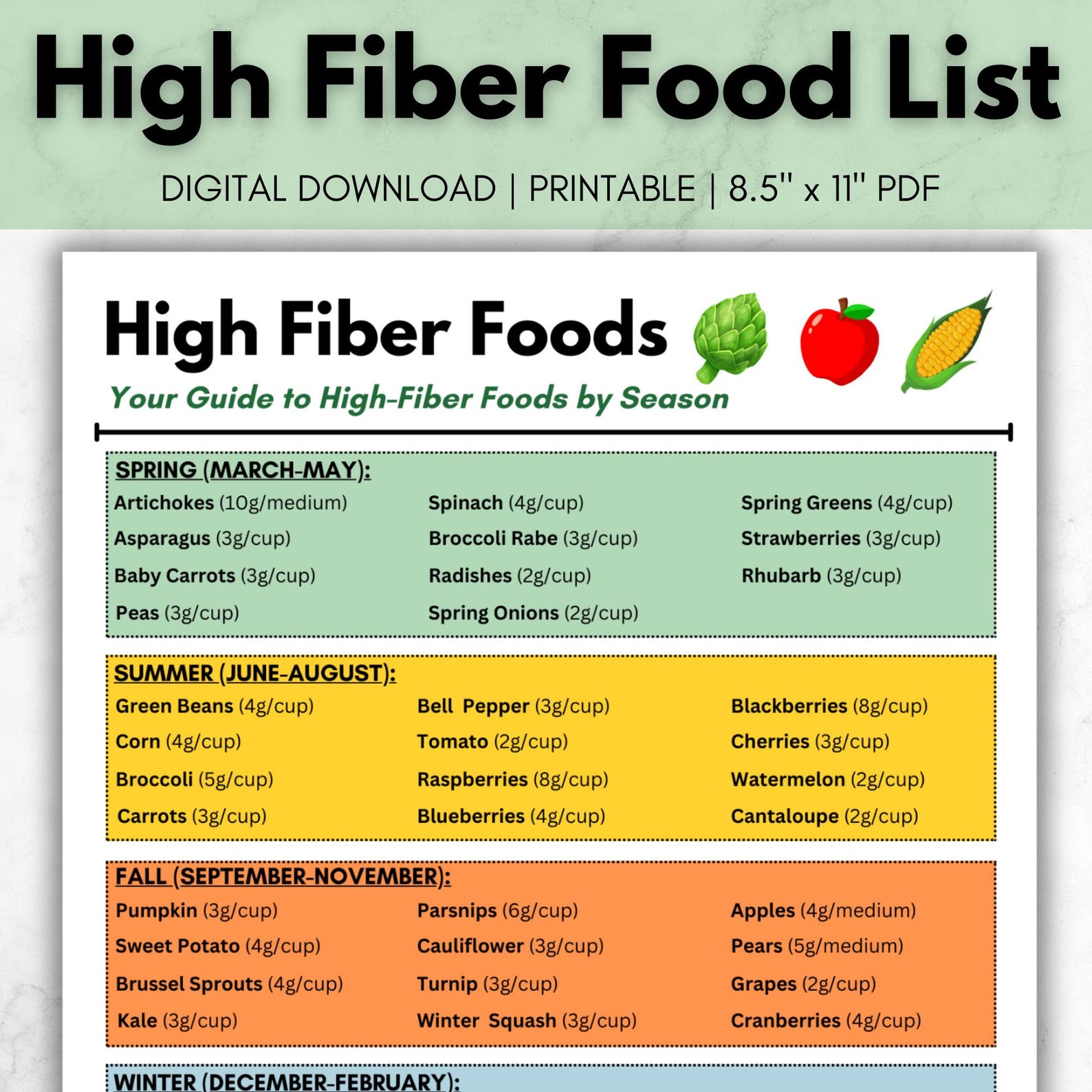 High Fiber Food Chart | High Fiber Foods | High Fiber Food List | Low ...