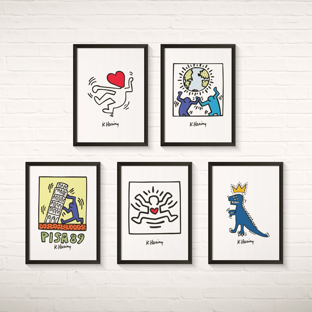 Keith Haring Art Set of 5 Prints, Pop Exhibition Poster Set, Humanism ...