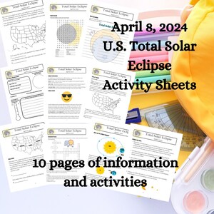 April 8, 2024 Total Solar Eclipse Activity Pages, Printable Eclipse ...