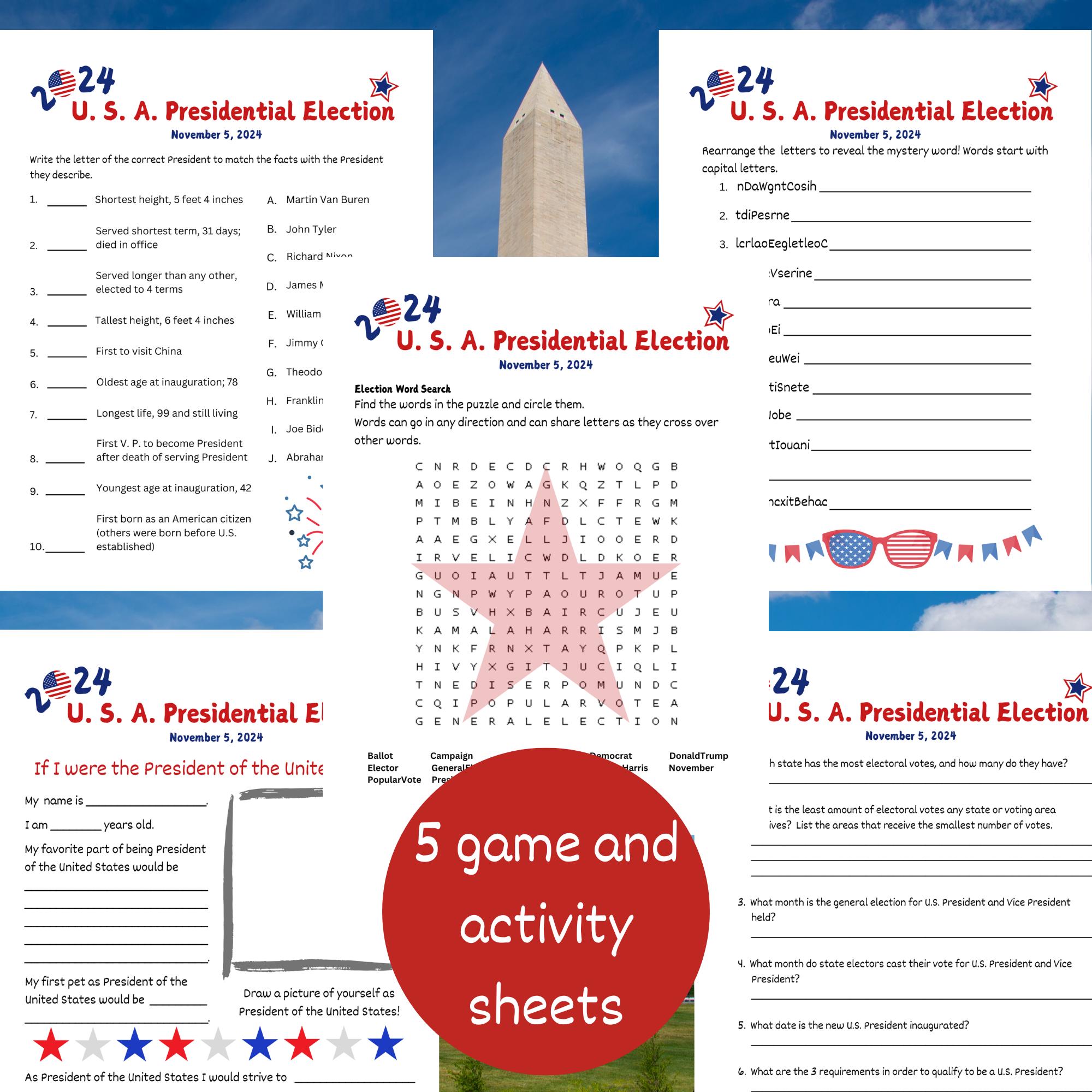 2024 US Presidential Election Worksheets, Election Day Activities ...
