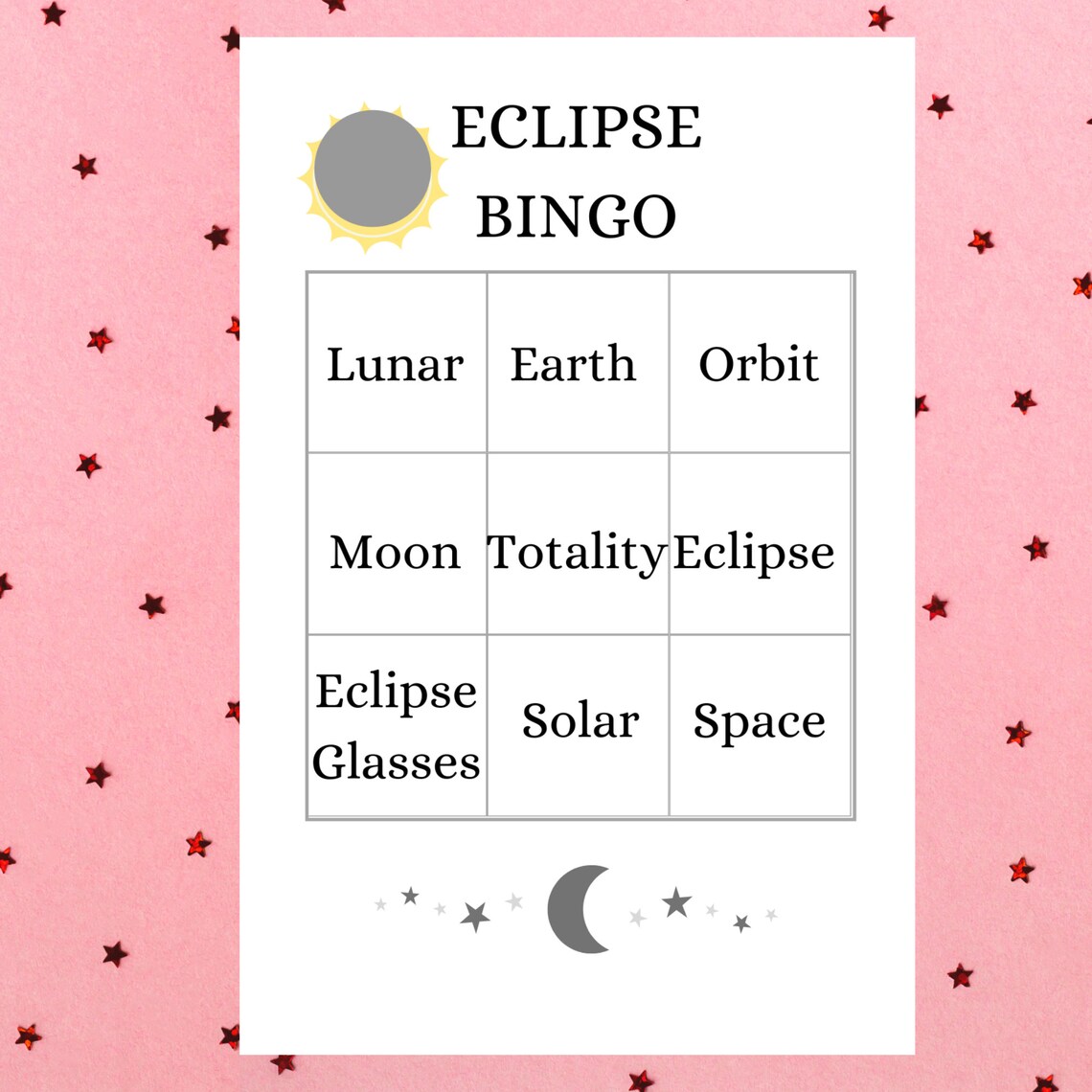 Eclipse Bingo Game, Printable Bingo Sheets - Etsy