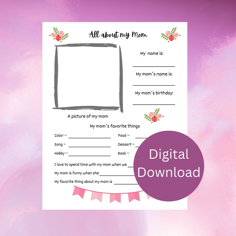All About My Mom Printable, Mother's Day Activity Sheet - Etsy