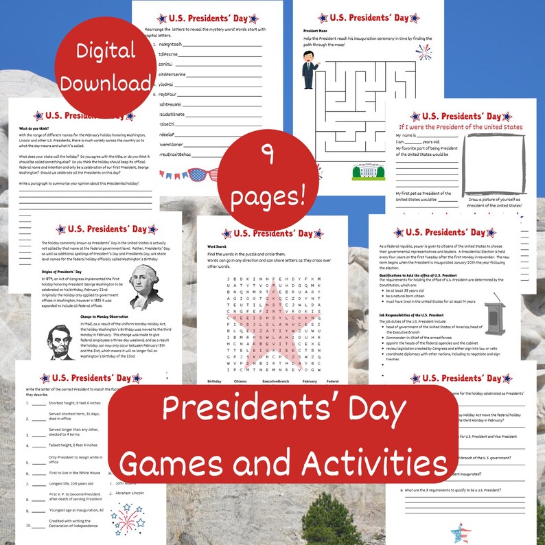 Presidents Day Activities, Word Search, President Trivia Game ...