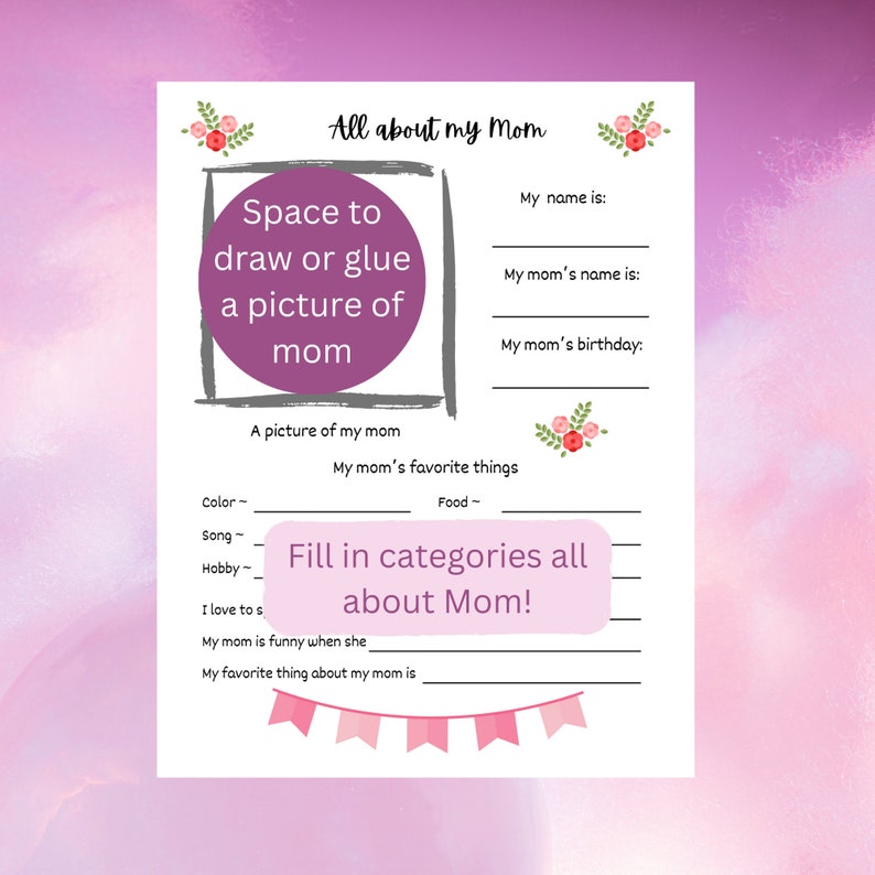All About My Mom Printable, Mother's Day Activity Sheet - Etsy