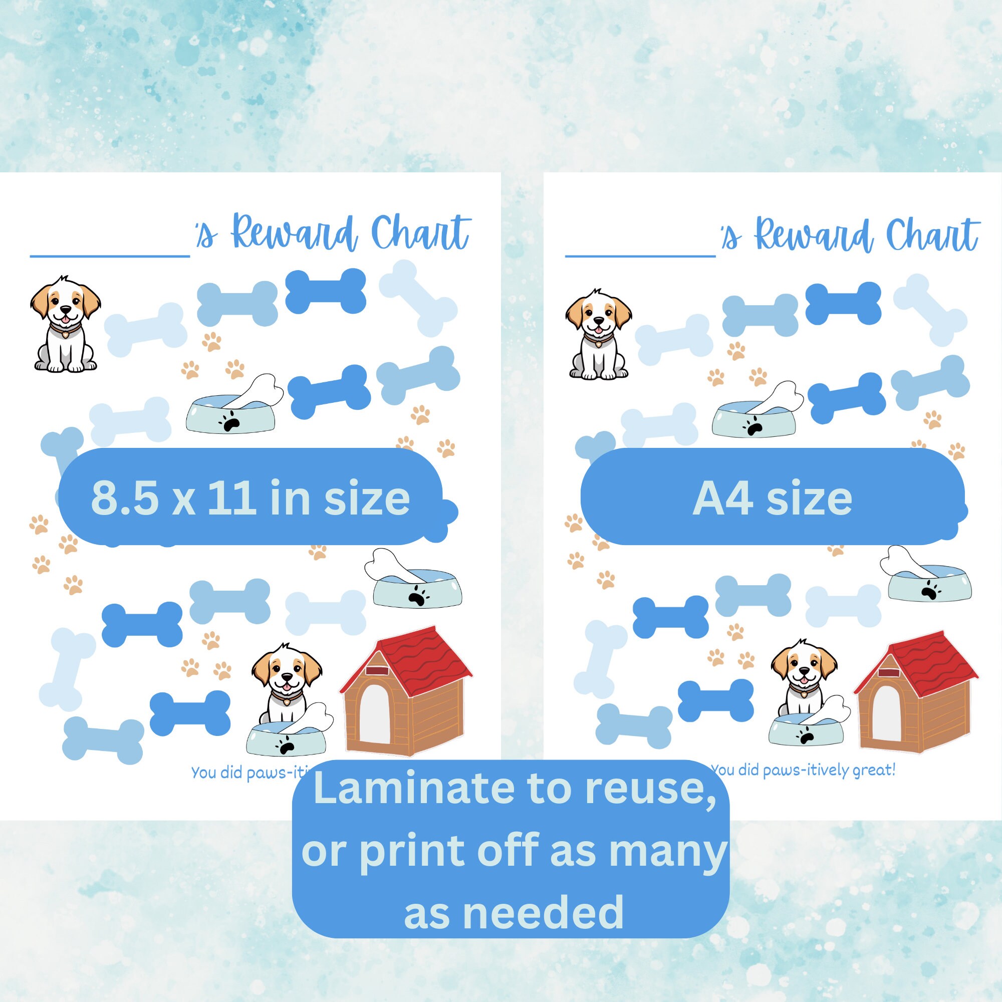 Childrens Reward Chart, Blue Dog Bones, Printable Reward Chart - Etsy