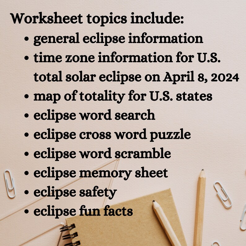 April 8, 2024 Total Solar Eclipse Activity Pages, Printable Eclipse ...