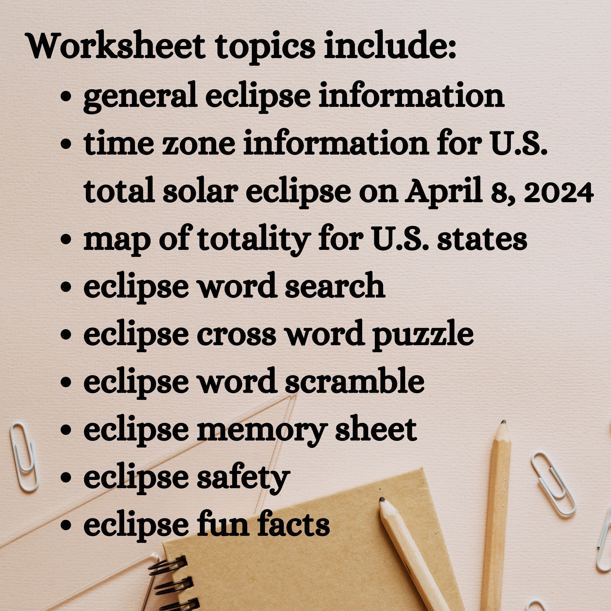 April 8, 2024 Total Solar Eclipse Activity Pages, Printable Eclipse ...