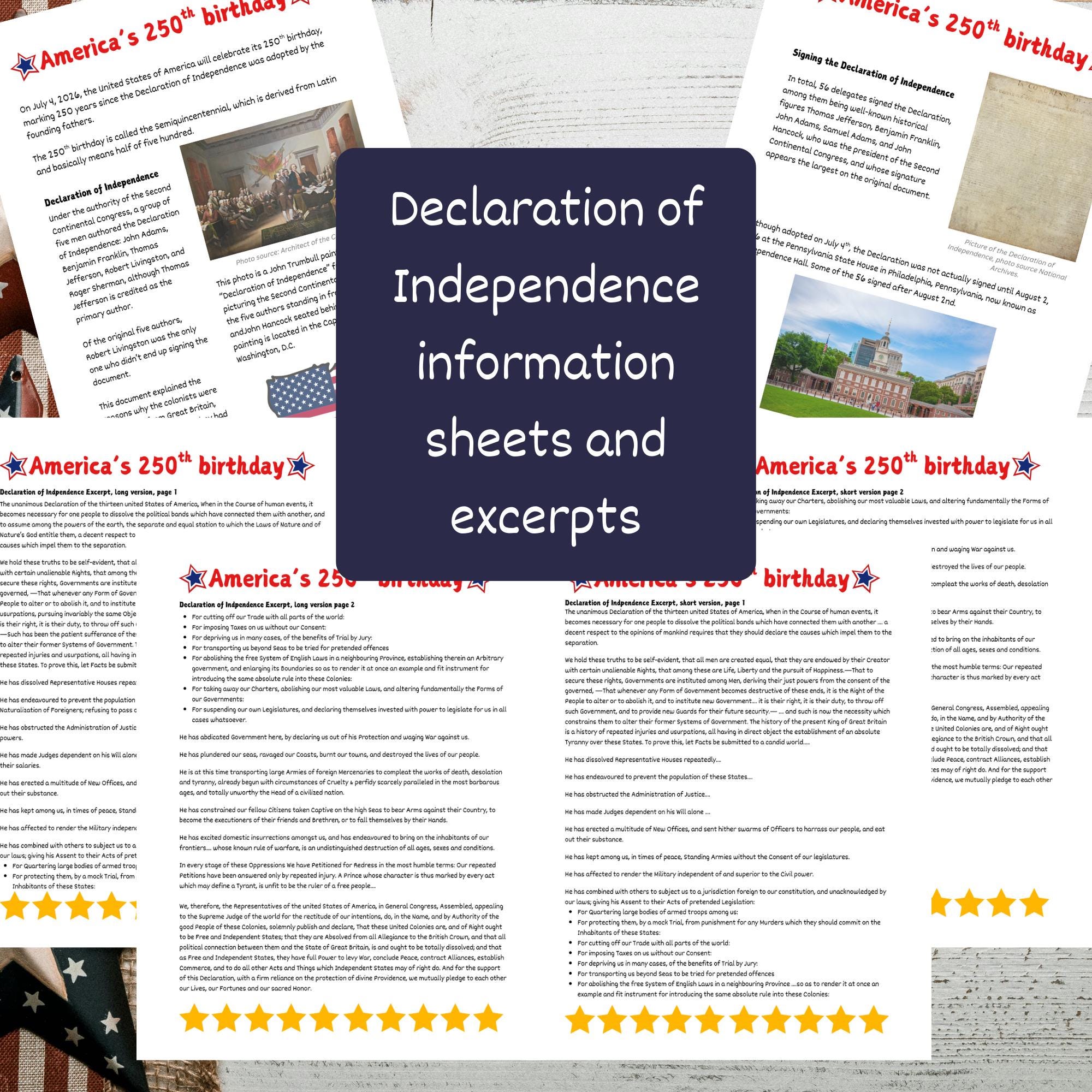 America 250th Birthday Games, Declaration of Independence Information ...