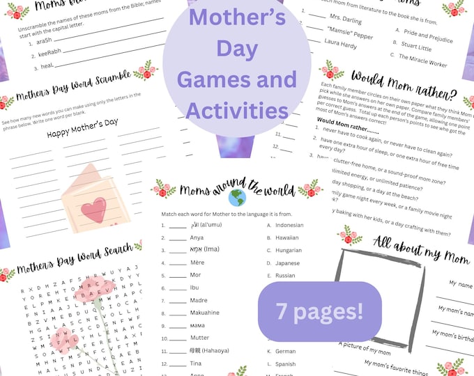 Mothers Day Games Bundle, Word Search, Activities, All About My Mom - Etsy