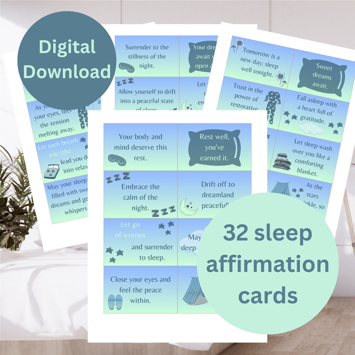 Sleep Affirmations, Positive Affirmations for Sleep, 32 Printable Cards ...