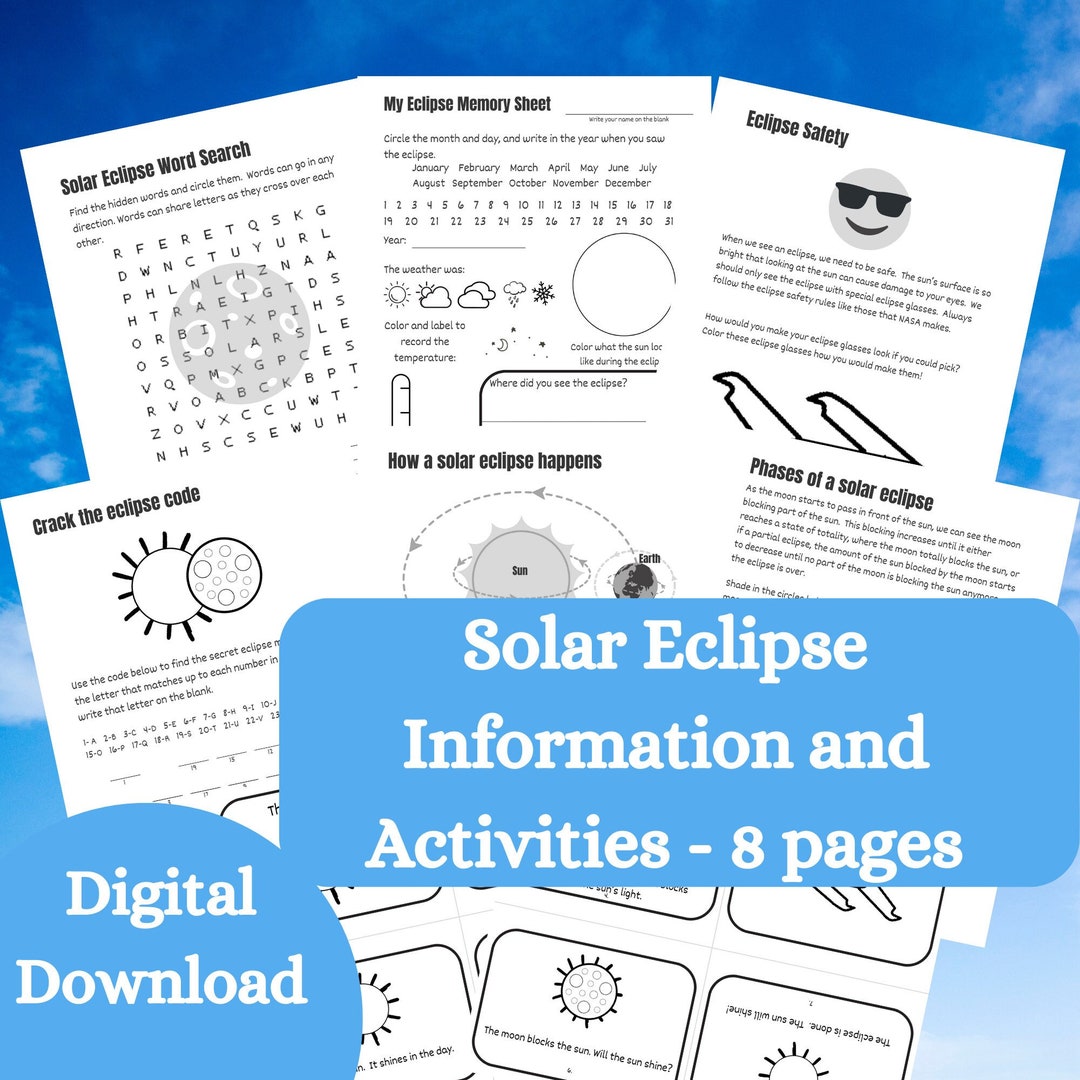 Solar Eclipse Information and Activity Worksheets, 8 Pages, for Early ...