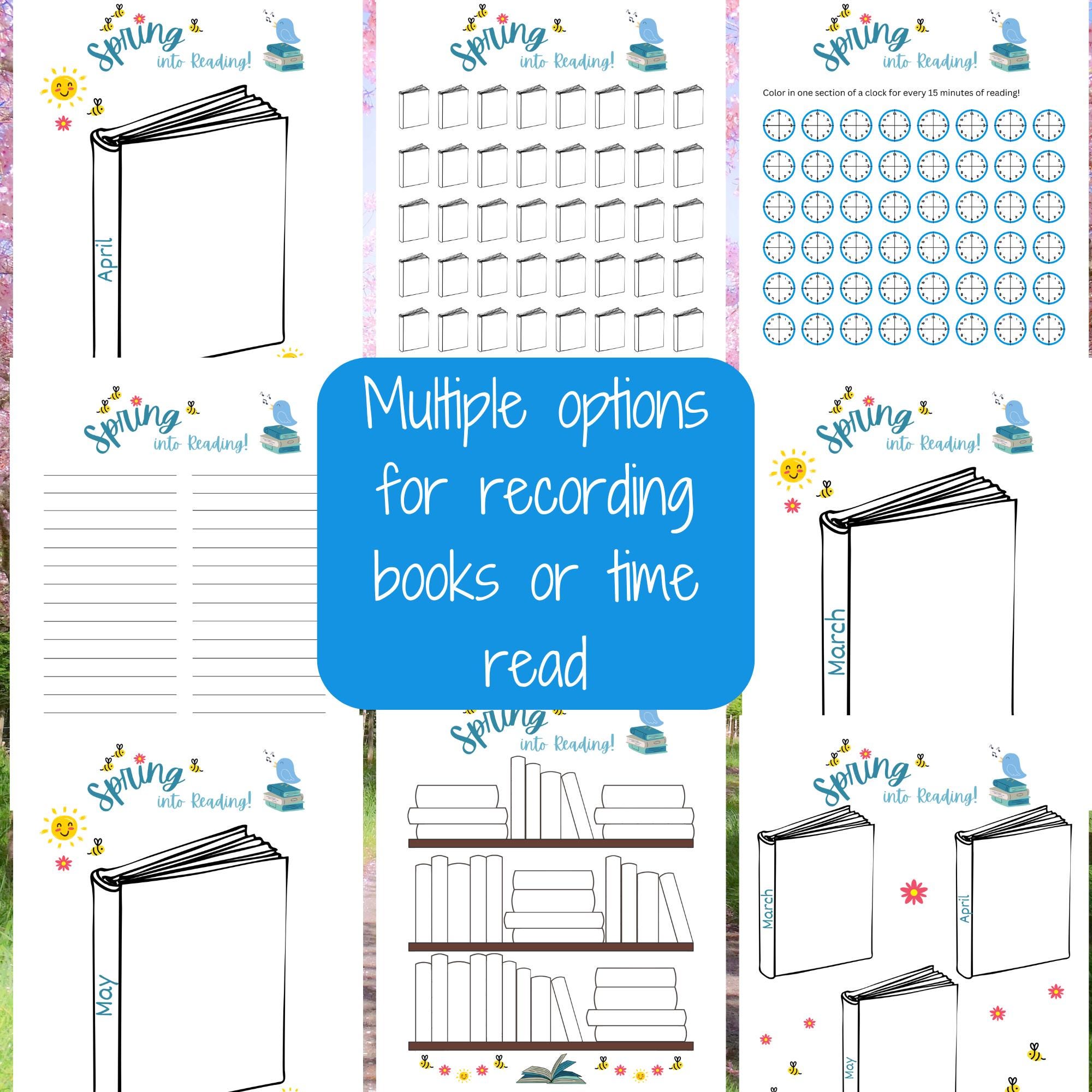 Spring Reading Log, Printable Book Tracker Sheets, Bookmarks, Bookshelf ...