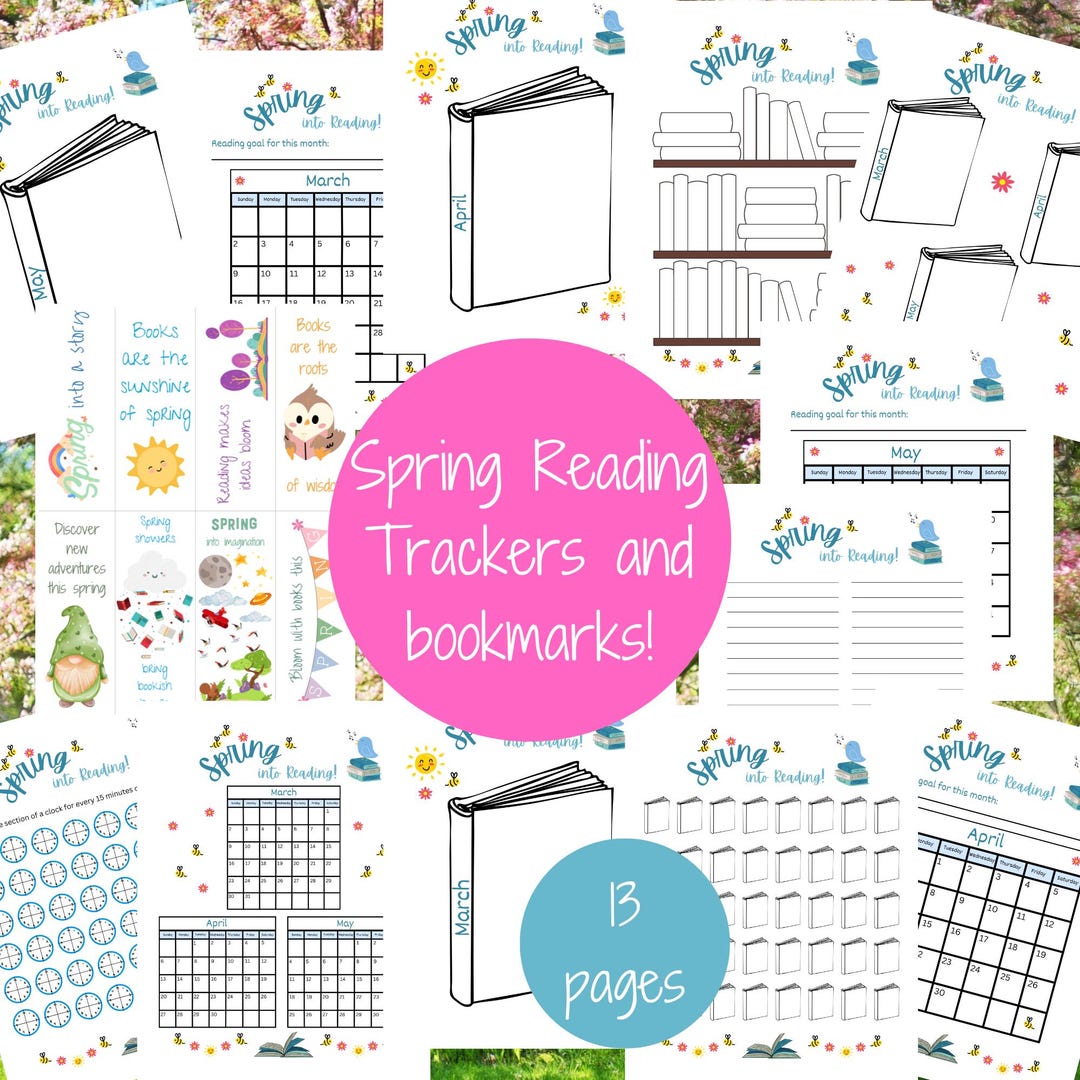 Spring Reading Log, Printable Book Tracker Sheets, Bookmarks, Bookshelf ...