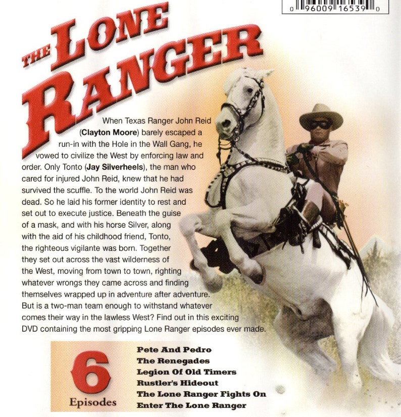Lone Ranger Vol 2 - 6 Episodes - Clayton Moore - Jay Silverheels - DVD ...