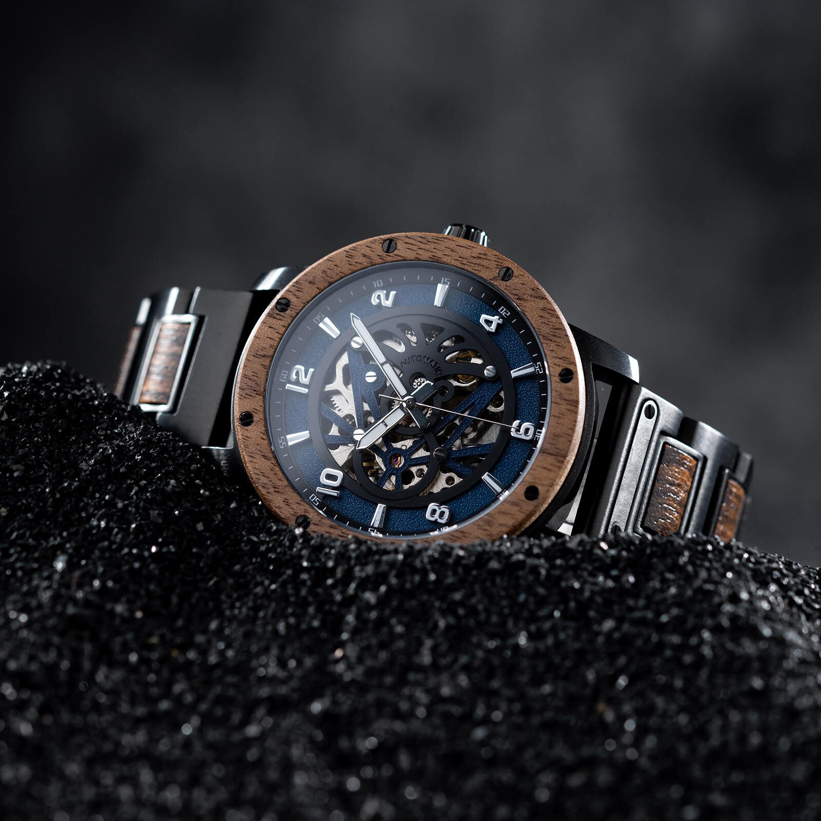 Handcrafted Skeleton Automatic Mechanical Walnut Wood Watch Rustic ...