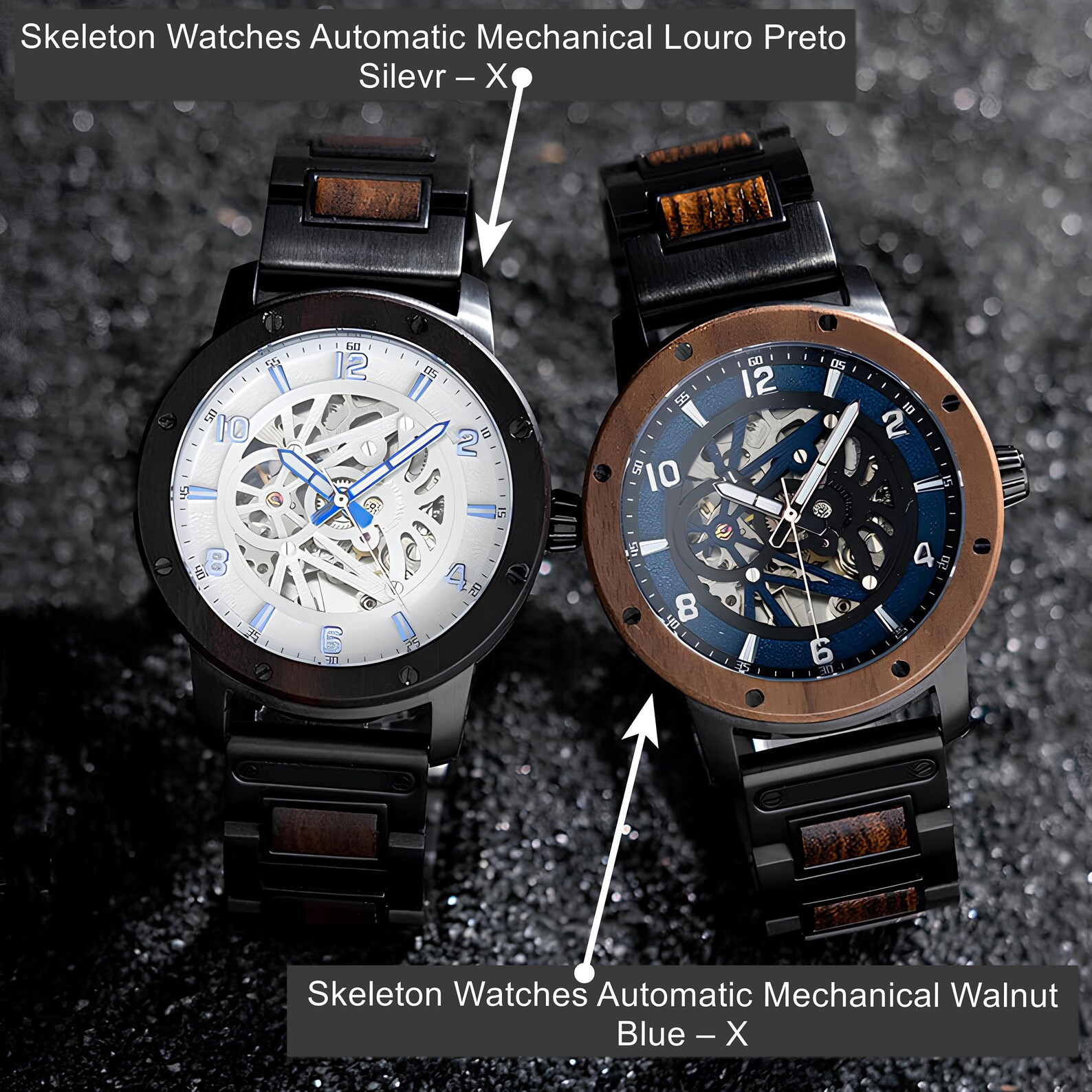 Handcrafted Skeleton Automatic Mechanical Walnut Wood Watch Rustic ...