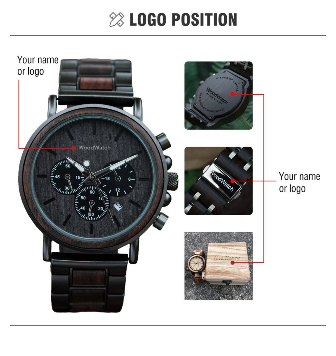 Engraved Mens Watch Wood Watch Birthday Present, Anniversary Gift for ...