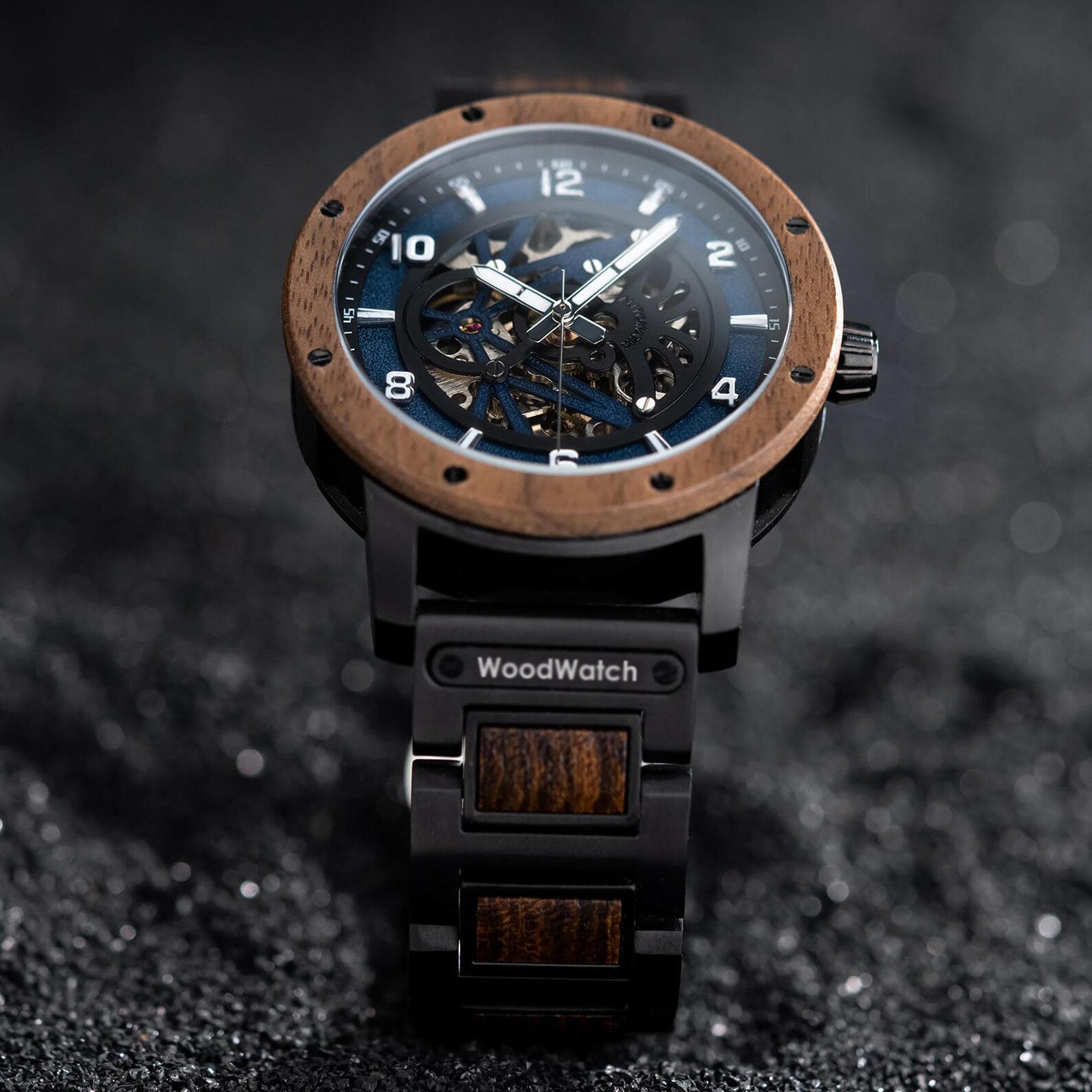 Handcrafted Skeleton Automatic Mechanical Walnut Wood Watch Rustic ...