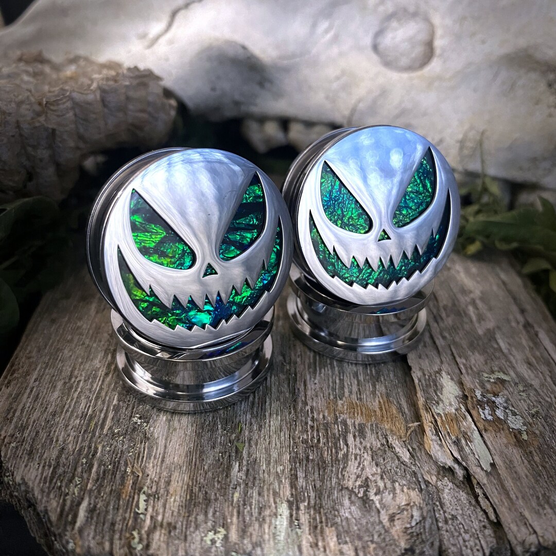 Jack-o-lantern Stainless Steel Ear Plugs - Opal Glitter Screw Fit Ear ...