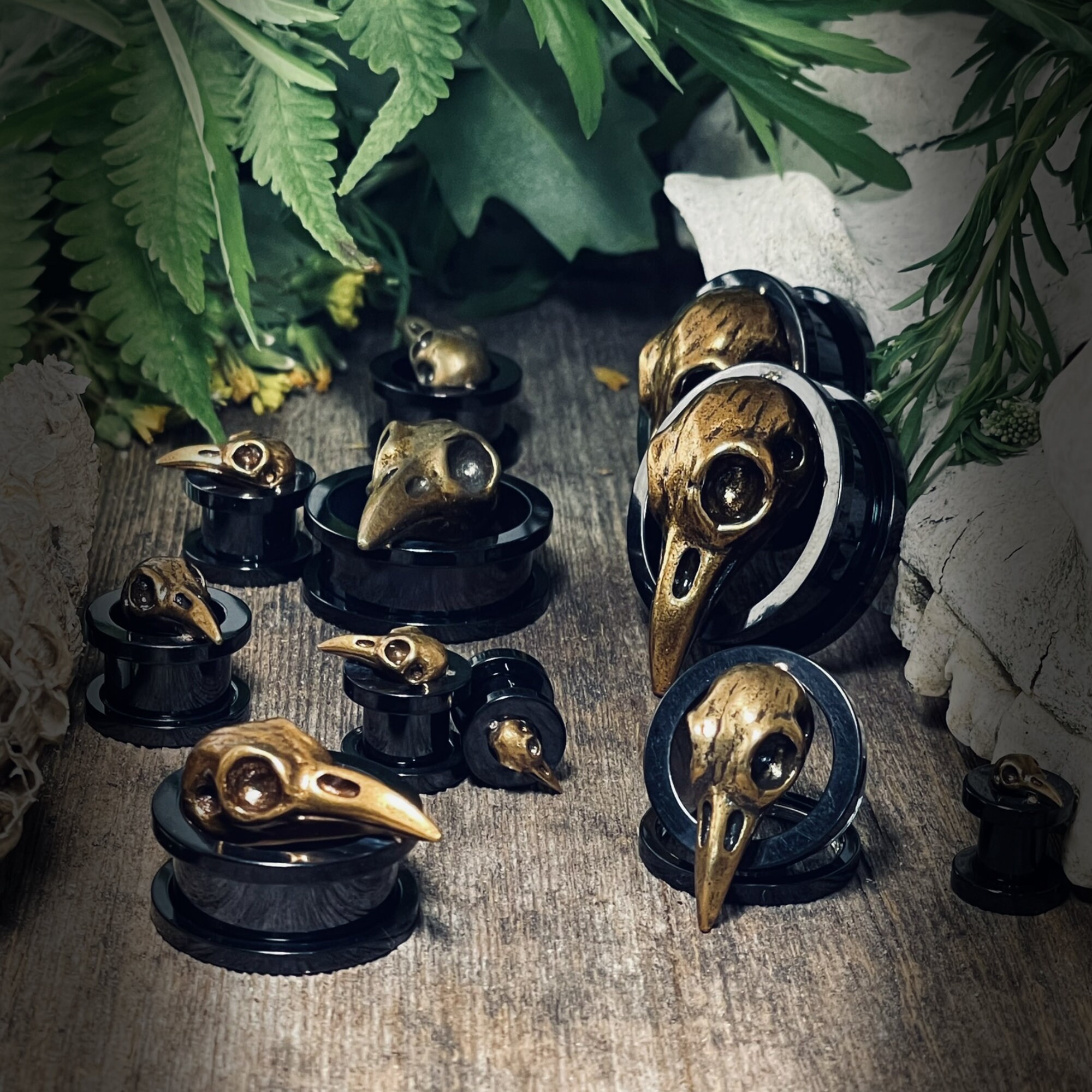Raven Skull Ear Tunnels - Black Stainless Steel Ear Plugs - Gothic ...