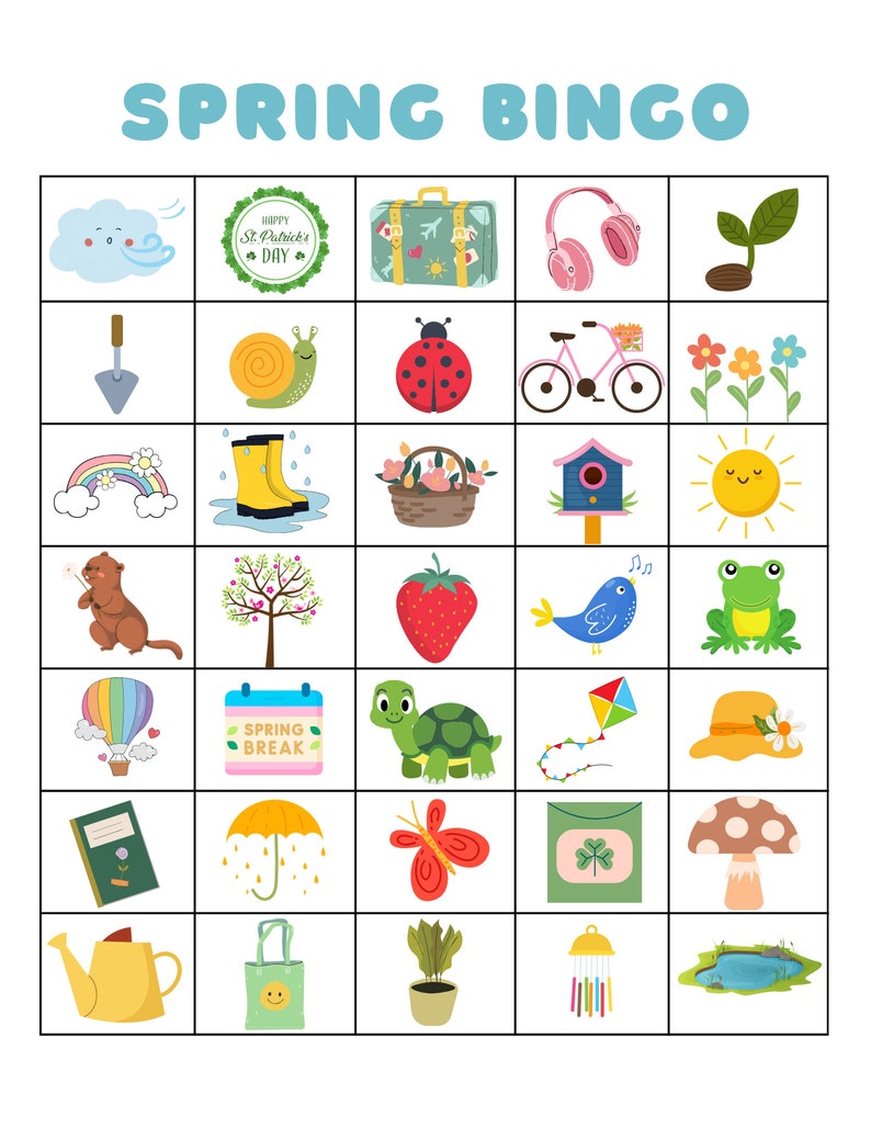 Spring Bingo Set - Printable PDF Game for All Ages - Calling Card ...