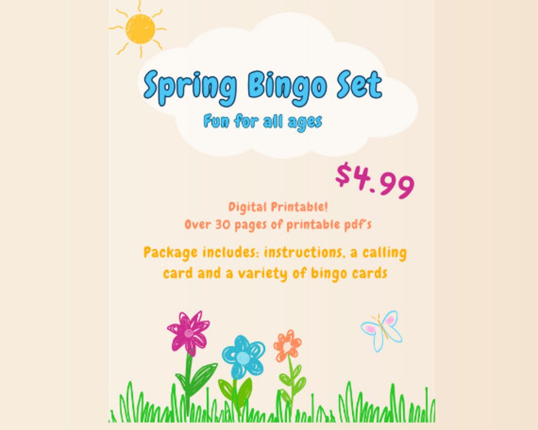 Spring Bingo Set - Printable PDF Game for All Ages - Calling Card ...