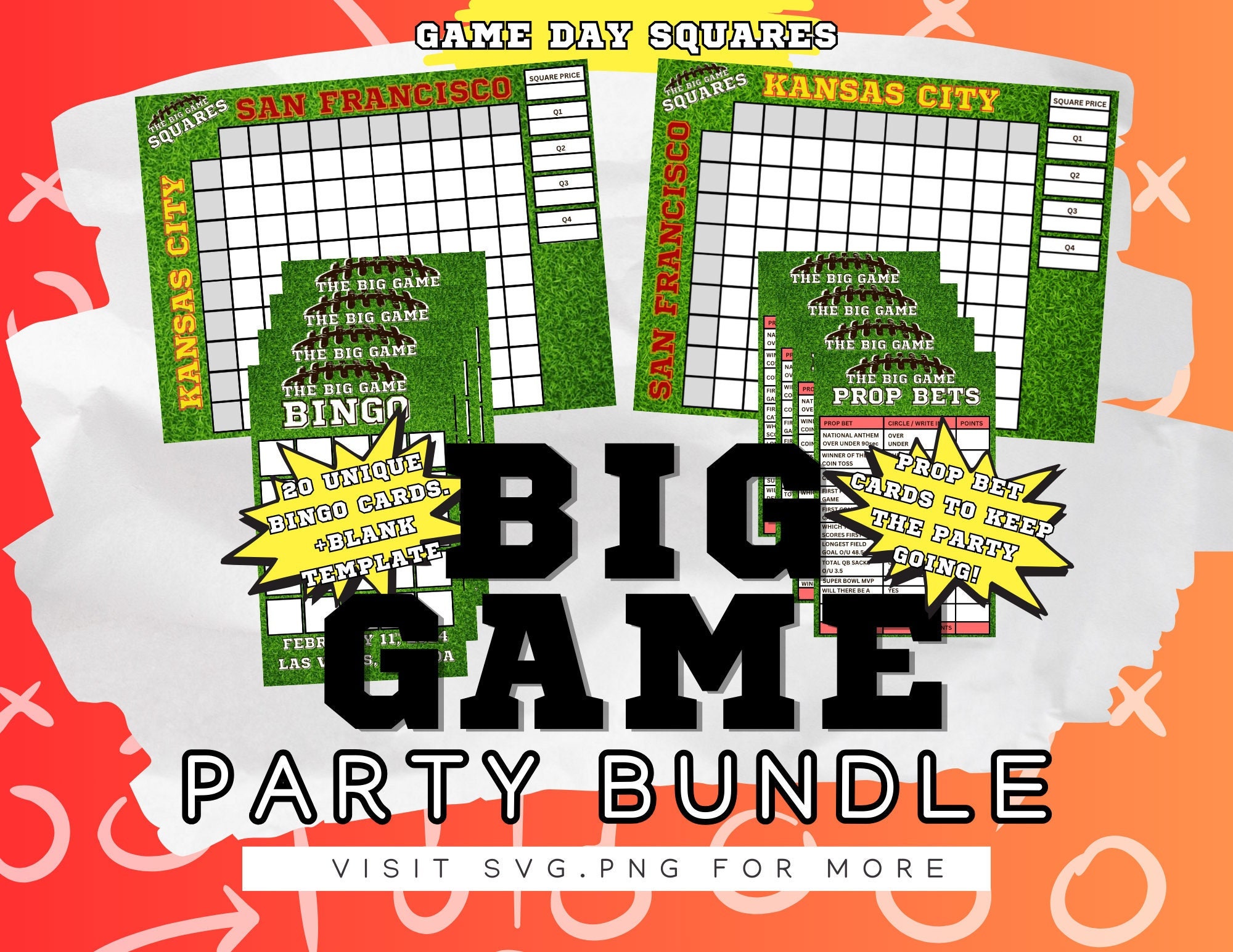 2024 Big Game Printable Party Game Pack, Printable Commercial Bingo ...