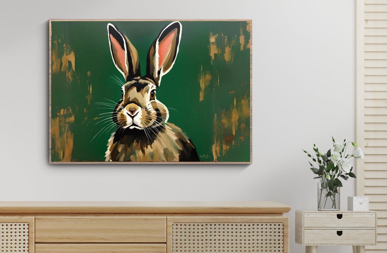 Printable Bunny Oil Painting, Cute Bunny Acrylic Art Print, Spring and ...
