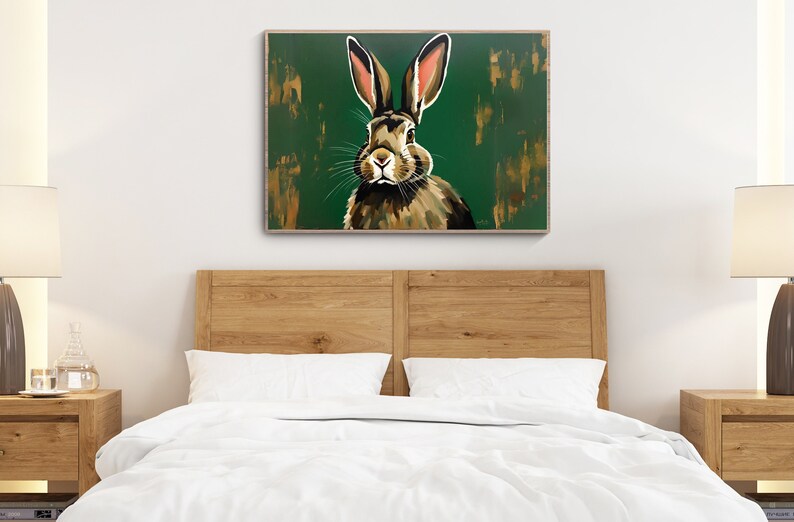 Printable Bunny Oil Painting, Cute Bunny Acrylic Art Print, Spring and ...