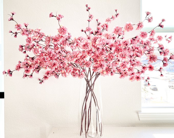 White Faux Silk Cherry Blossom pack of 3 Stems, Artificial White Cherry ...