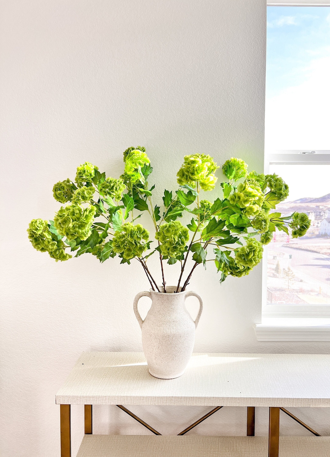 Real Touch Green Snowball Hydrangea Stem, (pack of 3 Stems), Artificial ...