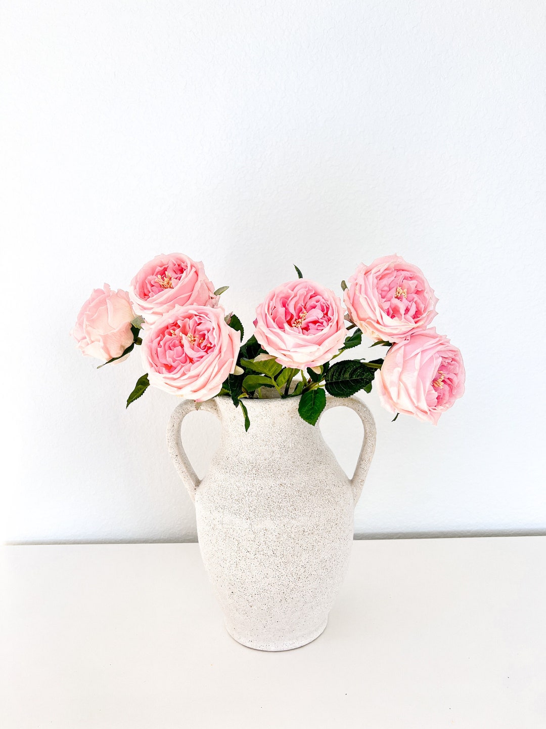 Real Touch English Cabbage Rose Stem, pack of 3 Stems, Faux Austin Rose ...