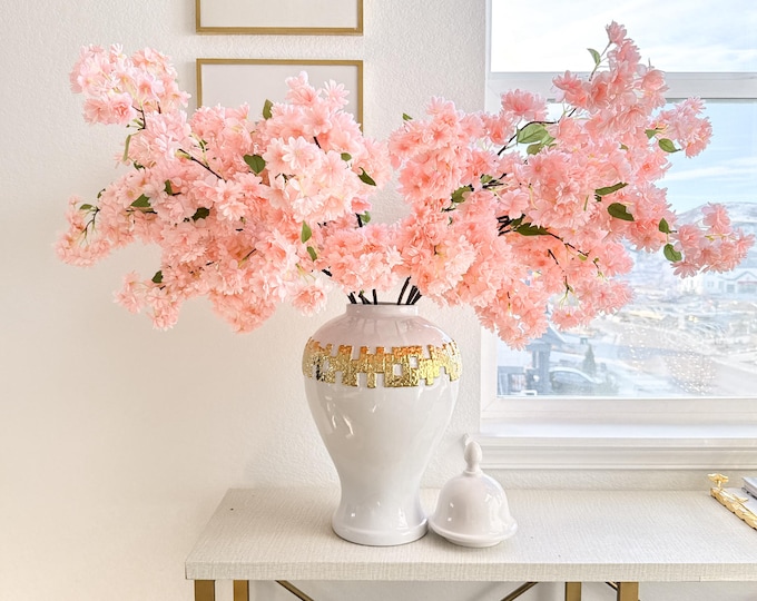 Faux Red Silk Cherry Blossom Stem (pack of 3 Stems), Artificial Cherry ...