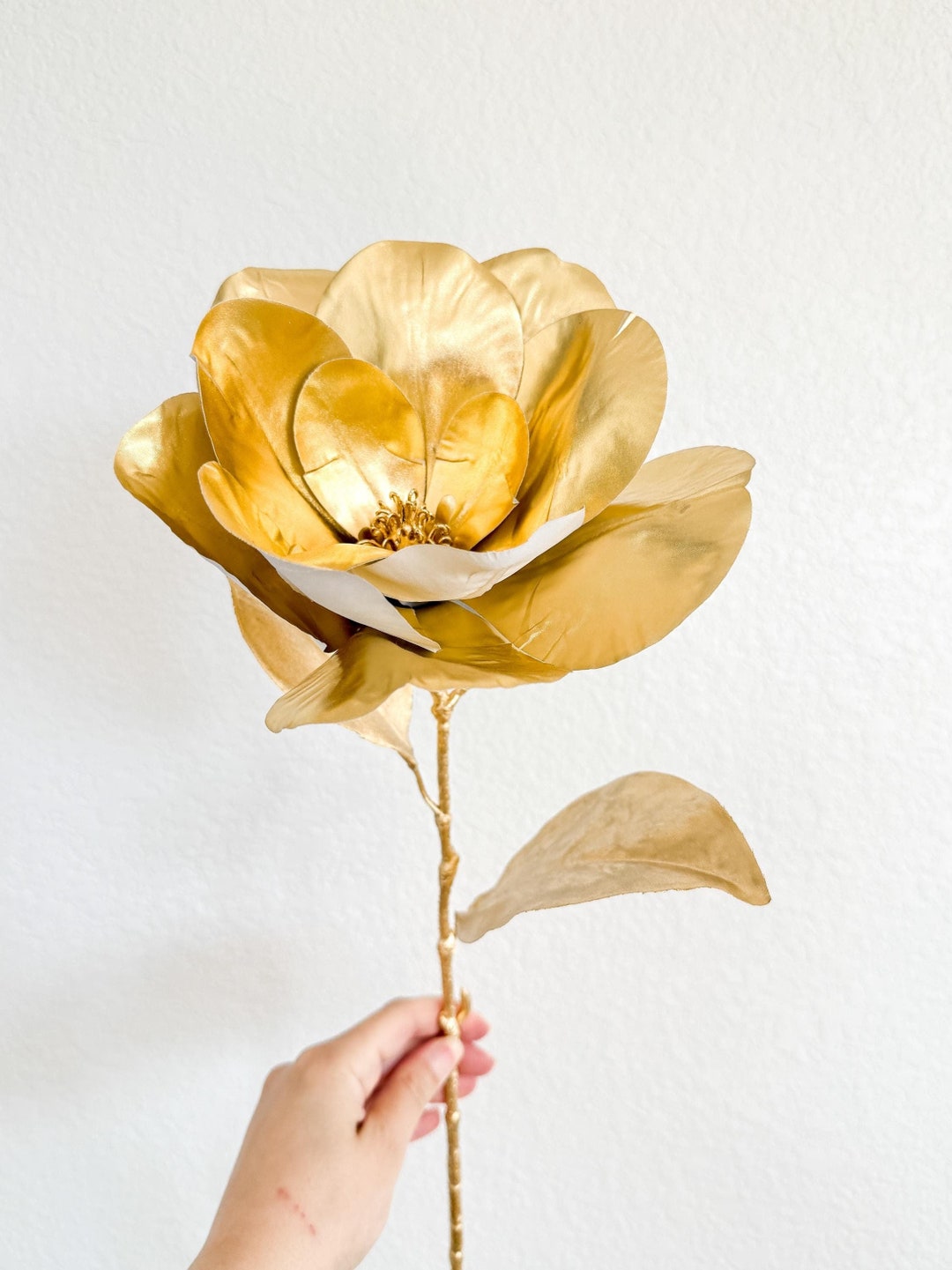 Gold Magnolia Flower Stem, Gold Christmas Magnolia Stem, Christmas ...